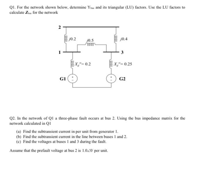 Solved Q1. For the network shown below, determine Ybus and | Chegg.com