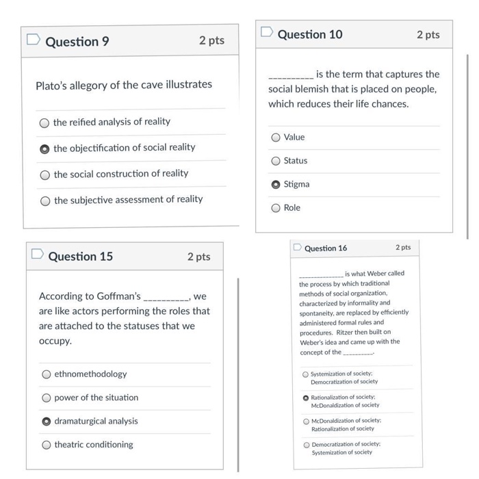 Solved Question 10 Question 9 2 pts 2 pts Plato's allegory | Chegg.com