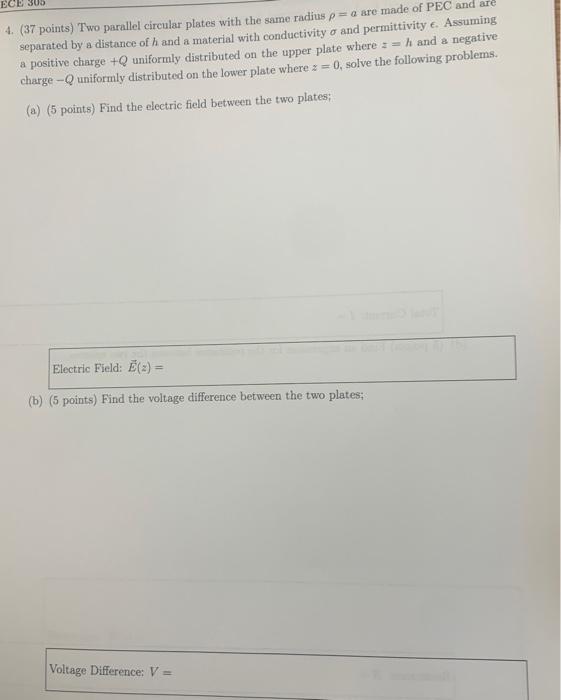 Solved 4. (37 points) Two parallel circular plates with the | Chegg.com
