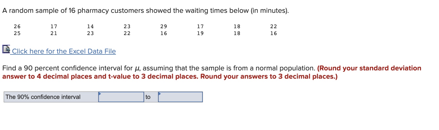 Solved A random sample of 16 ﻿pharmacy customers showed the | Chegg.com