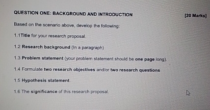 Solved QUESTION ONE: BACKGROUND AND INTRODUCTION[20 | Chegg.com
