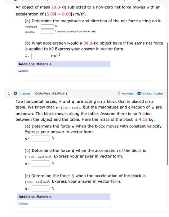Solved An object of mass 20.0-kg subjected to a non-zero net | Chegg.com