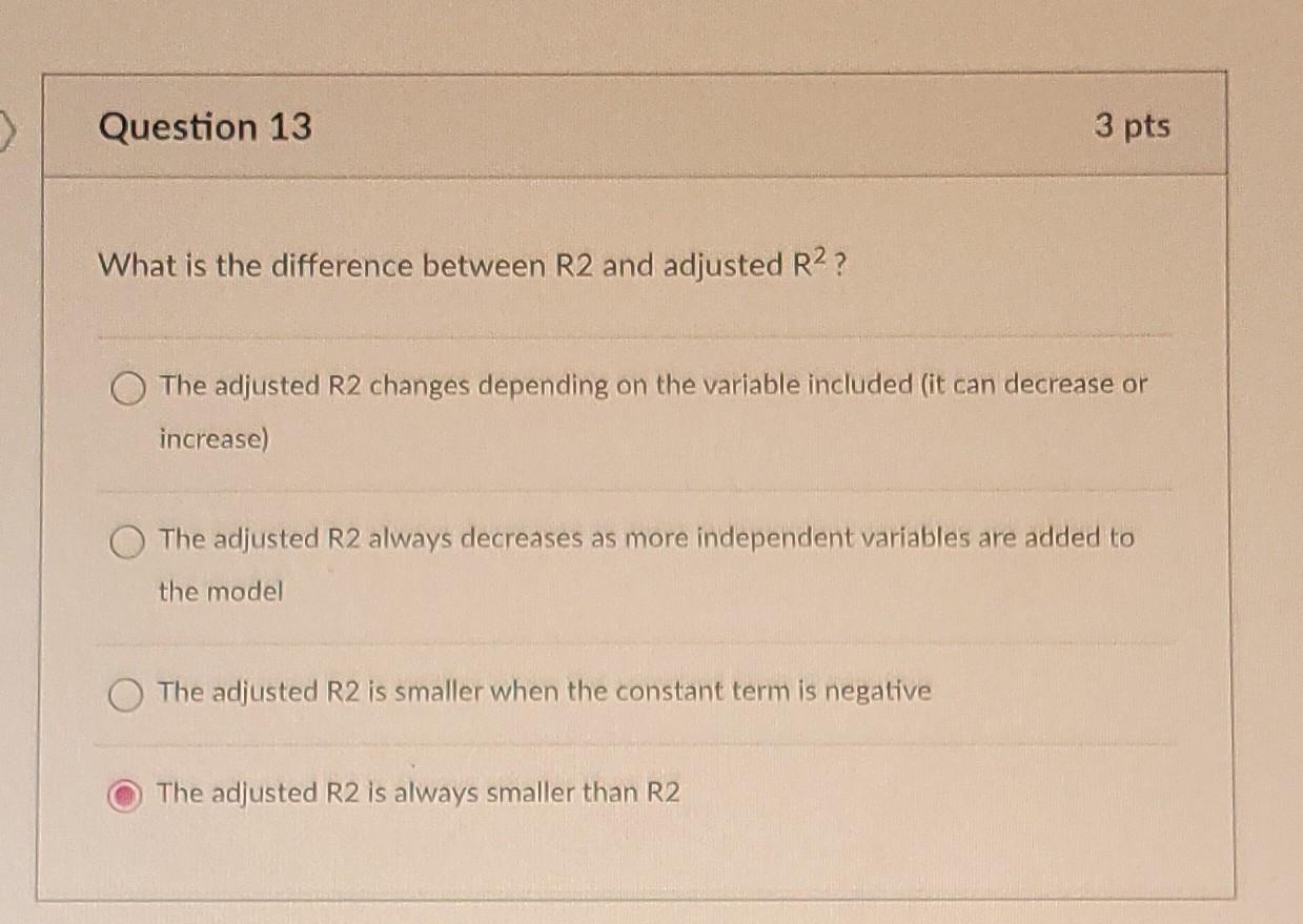 Solved Question 13 3 pts What is the difference between R2 | Chegg.com