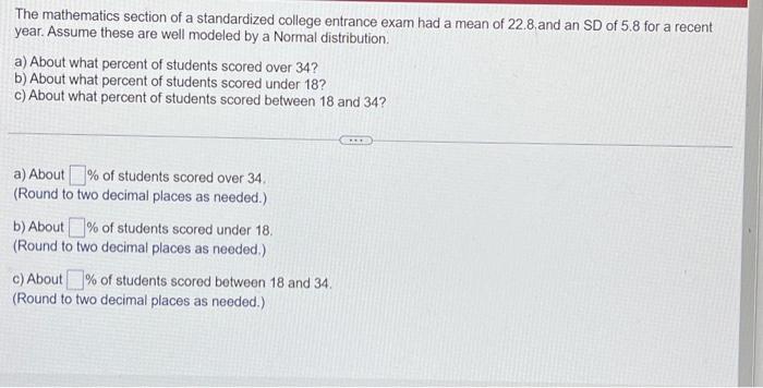 Solved The mathematics section of a standardized college | Chegg.com