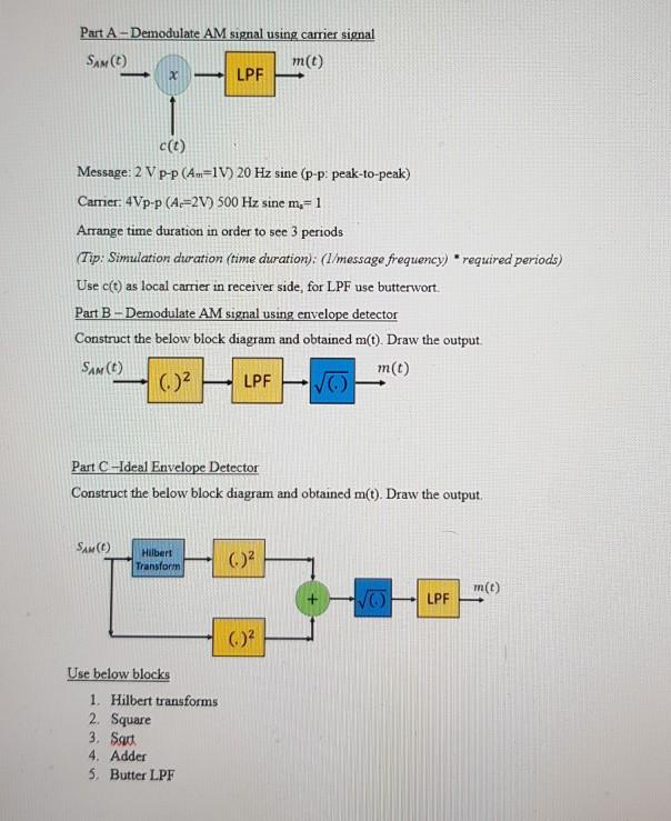 Part A -Demodulate AM signal using carrier signal | Chegg.com
