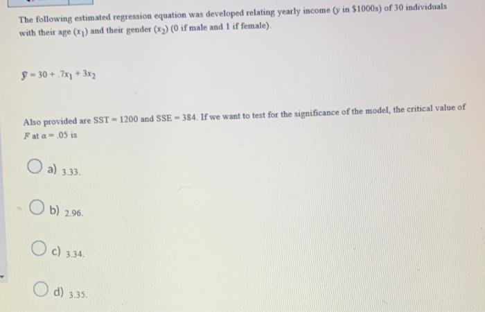 Solved The following estimated regression equation was | Chegg.com
