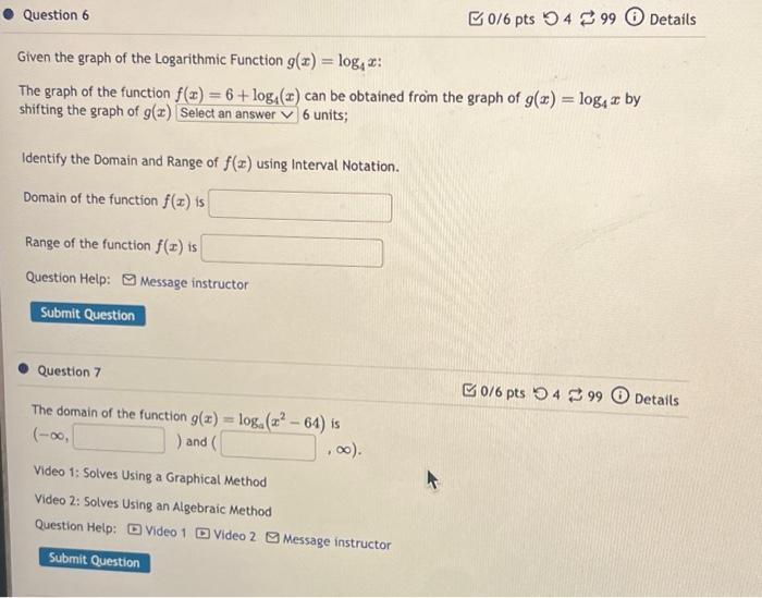 Solved Given the graph of the Logarithmic Function | Chegg.com