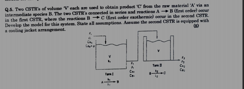 Solved Q.5. ﻿Two CSTR's of volume ' V ' ﻿each are used to | Chegg.com