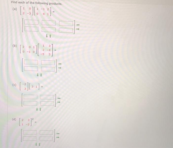 Solved Find each of the following products. 0 1-1 2 (a) (b) | Chegg.com