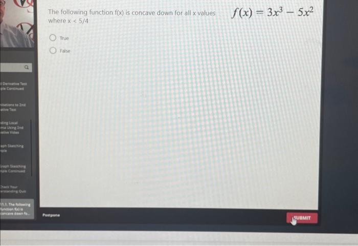 Solved The following function f(x) is concave down for all | Chegg.com