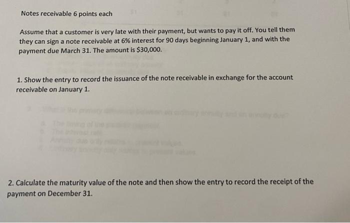 Solved Notes receivable 6 points each Assume that a customer | Chegg.com