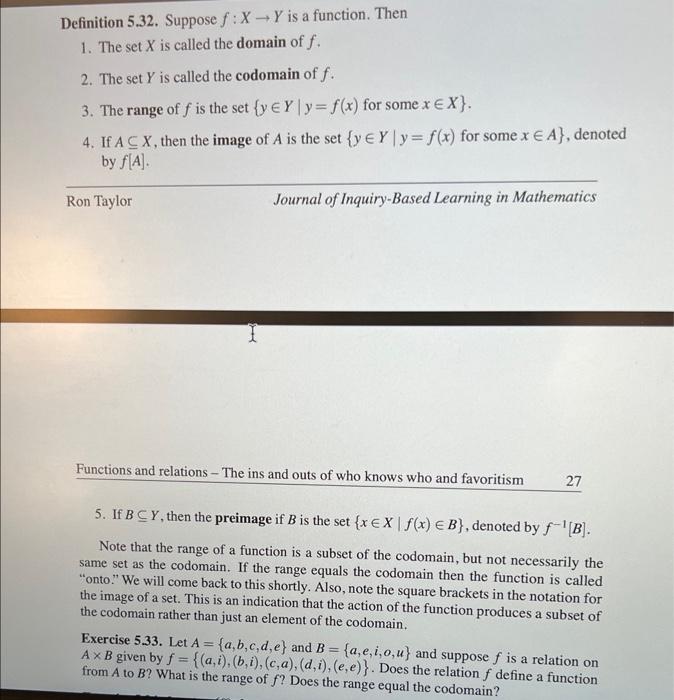 Solved Definition 5.32. Suppose f:X→Y is a function. Then 1. | Chegg.com