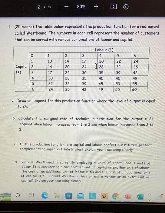 Solved 1. (25 marks) The table below represents the | Chegg.com