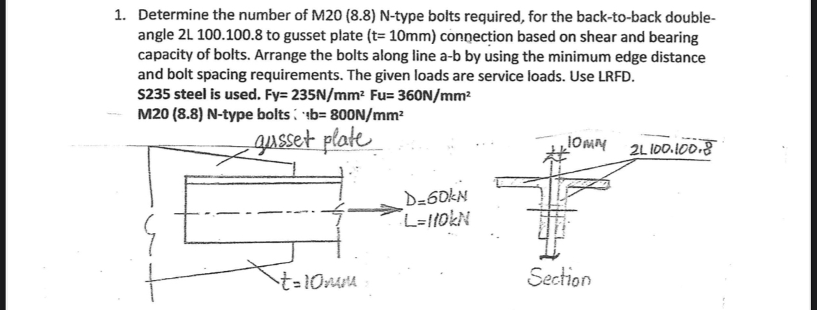 Solved Determine the number of M20 (8.8) ﻿N -type bolts | Chegg.com