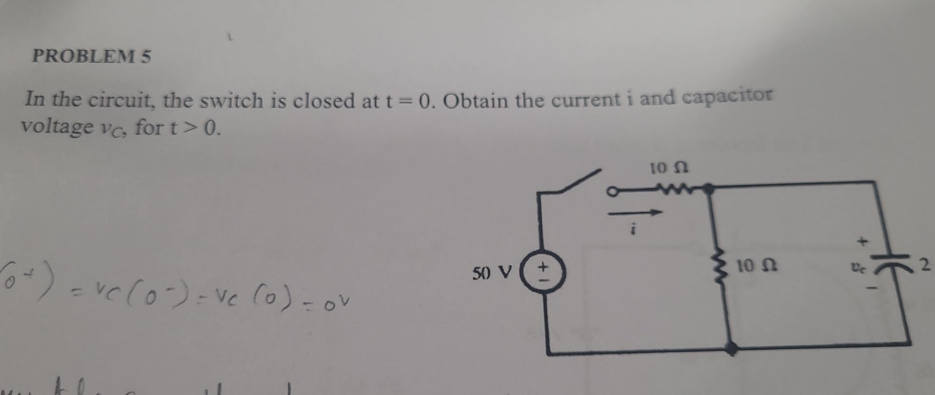 Solved In the circuit, the switch is closed at t=0. Obtain | Chegg.com