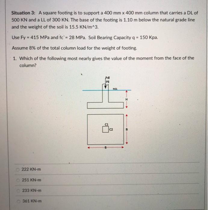 Solved A square footing is to support a 400 mm x 400 mm | Chegg.com