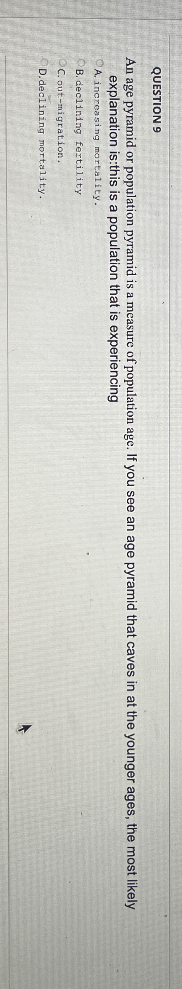 Solved QUESTION 9An age pyramid or population pyramid is a | Chegg.com
