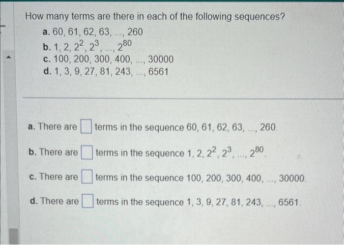 Solved How many terms are there in each of the following | Chegg.com