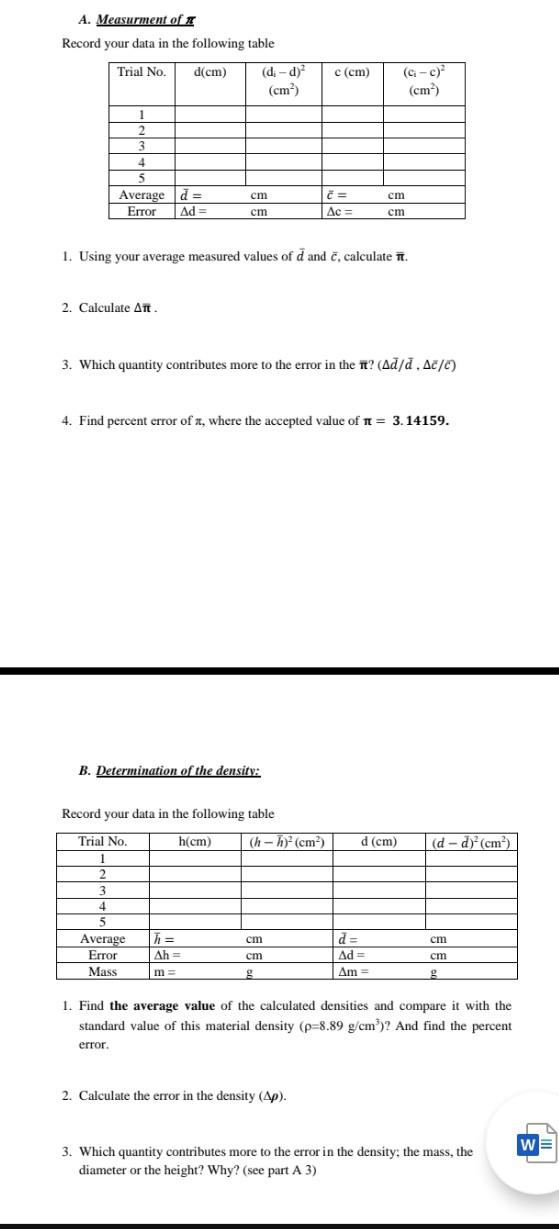 Solved PART 1: - Measuring the diameter of the circular | Chegg.com