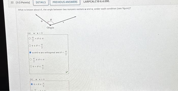 Solved What is known about θ, the angle between two nonzero | Chegg.com