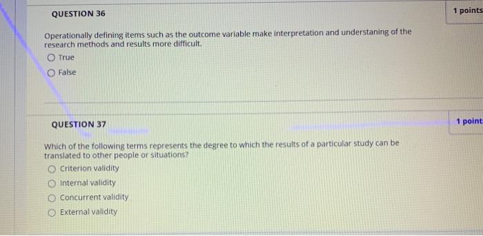 Solved QUESTION 36 1 points Operationally defining items | Chegg.com