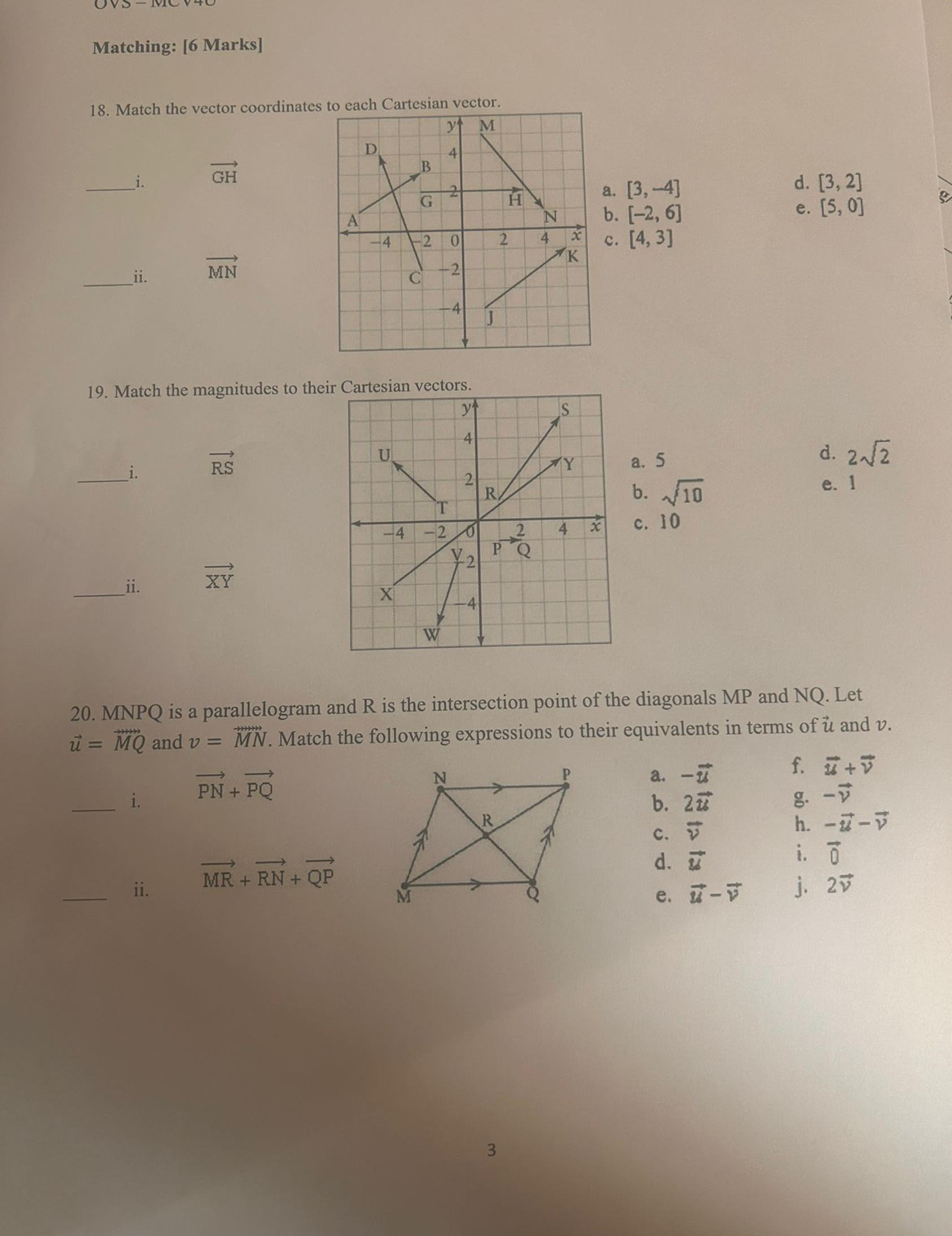 Solved Matching: [6 ﻿Marks]Match the vector | Chegg.com
