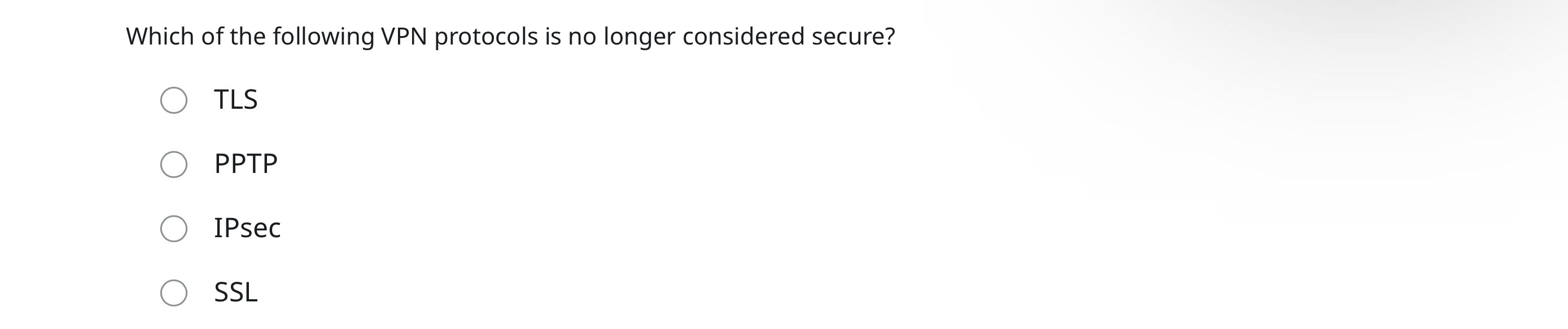 Solved Which of the following VPN protocols is no longer | Chegg.com