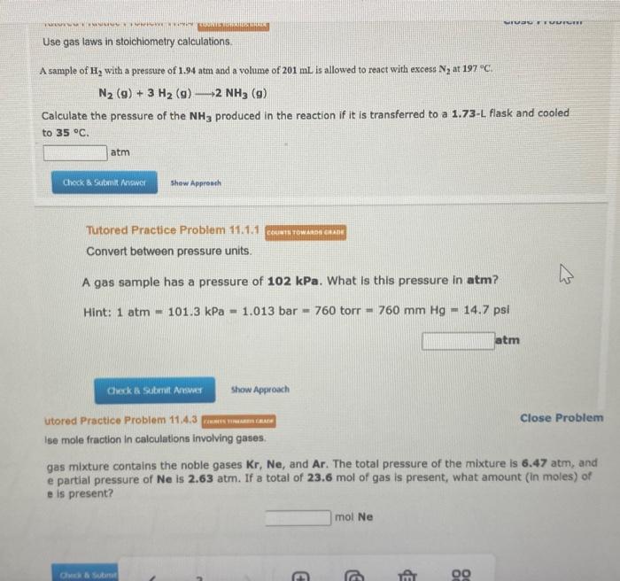 Solved Use gas laws in stoichiometry calculations. A sample | Chegg.com