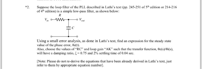 Solved Suppose the loop filter of the PLL described in | Chegg.com