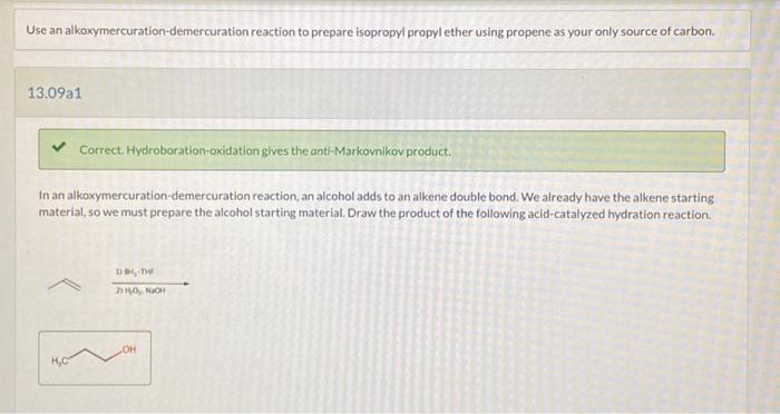 Solved Use an alkoxymercuration-demercuration reaction to | Chegg.com