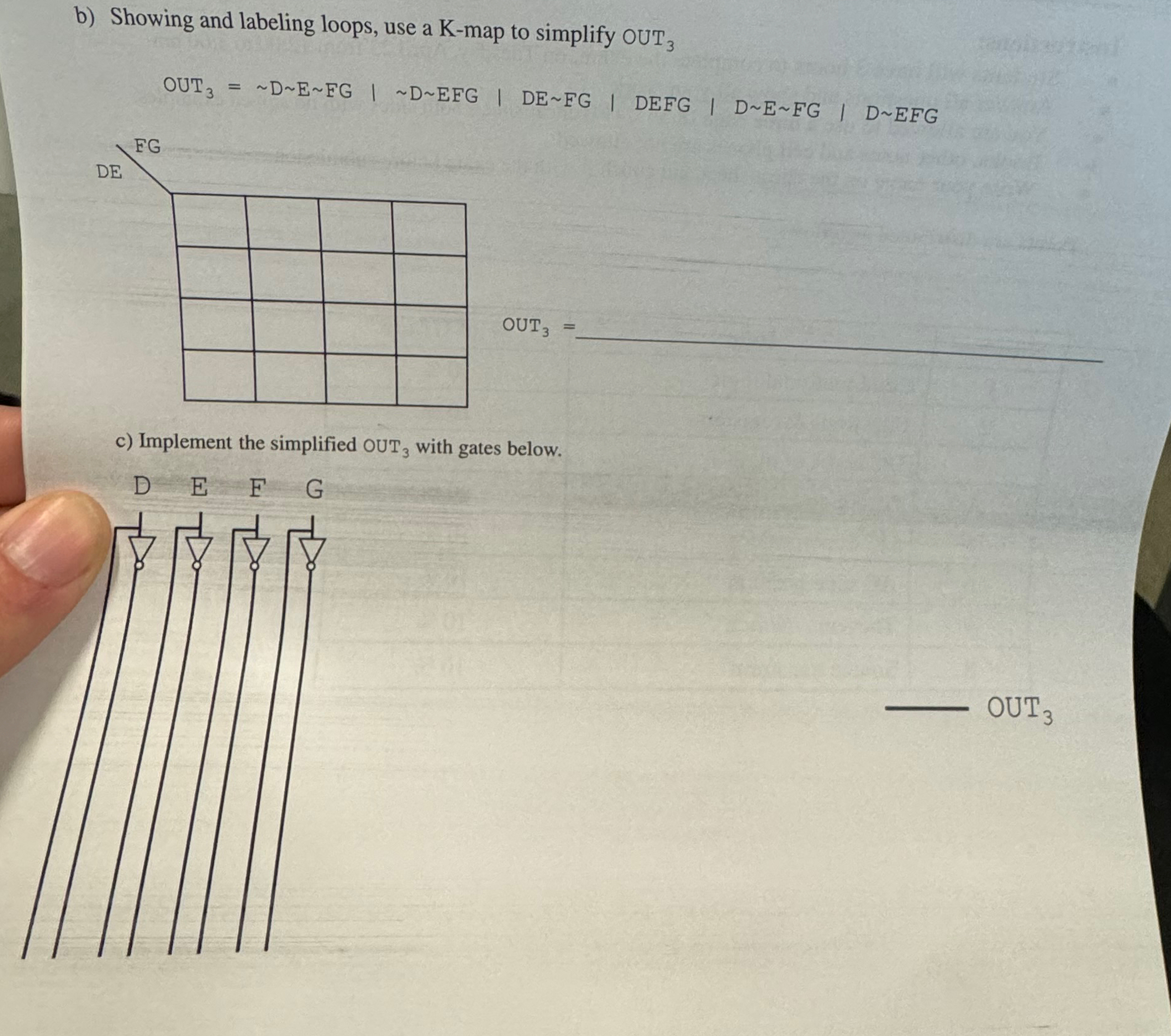 Solved b) ﻿Showing and labeling loops, use a K-map to | Chegg.com