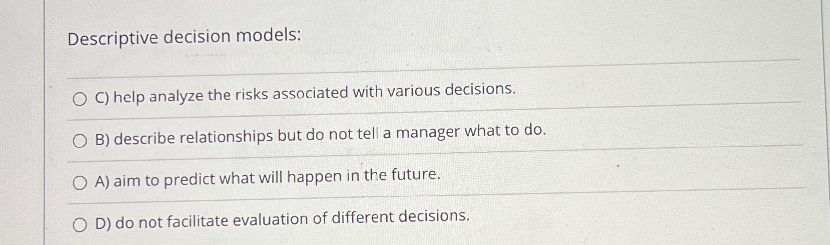 Solved Descriptive decision models:C) ﻿help analyze the | Chegg.com