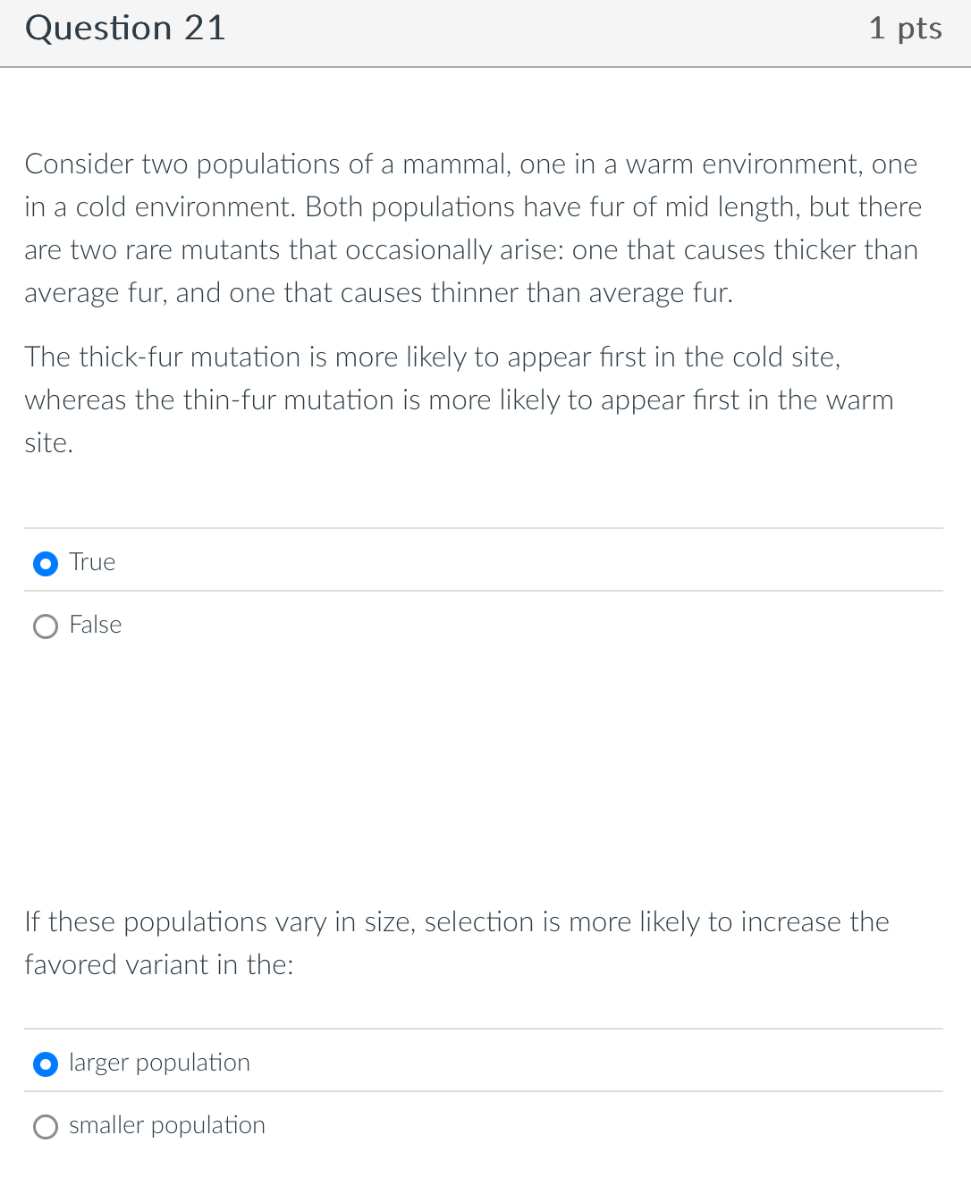 Solved Question 211 ﻿ptsConsider two populations of a | Chegg.com