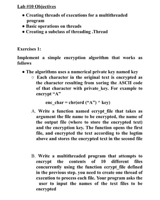 Solved Lab #10 Objectives • Creating threads of executions | Chegg.com