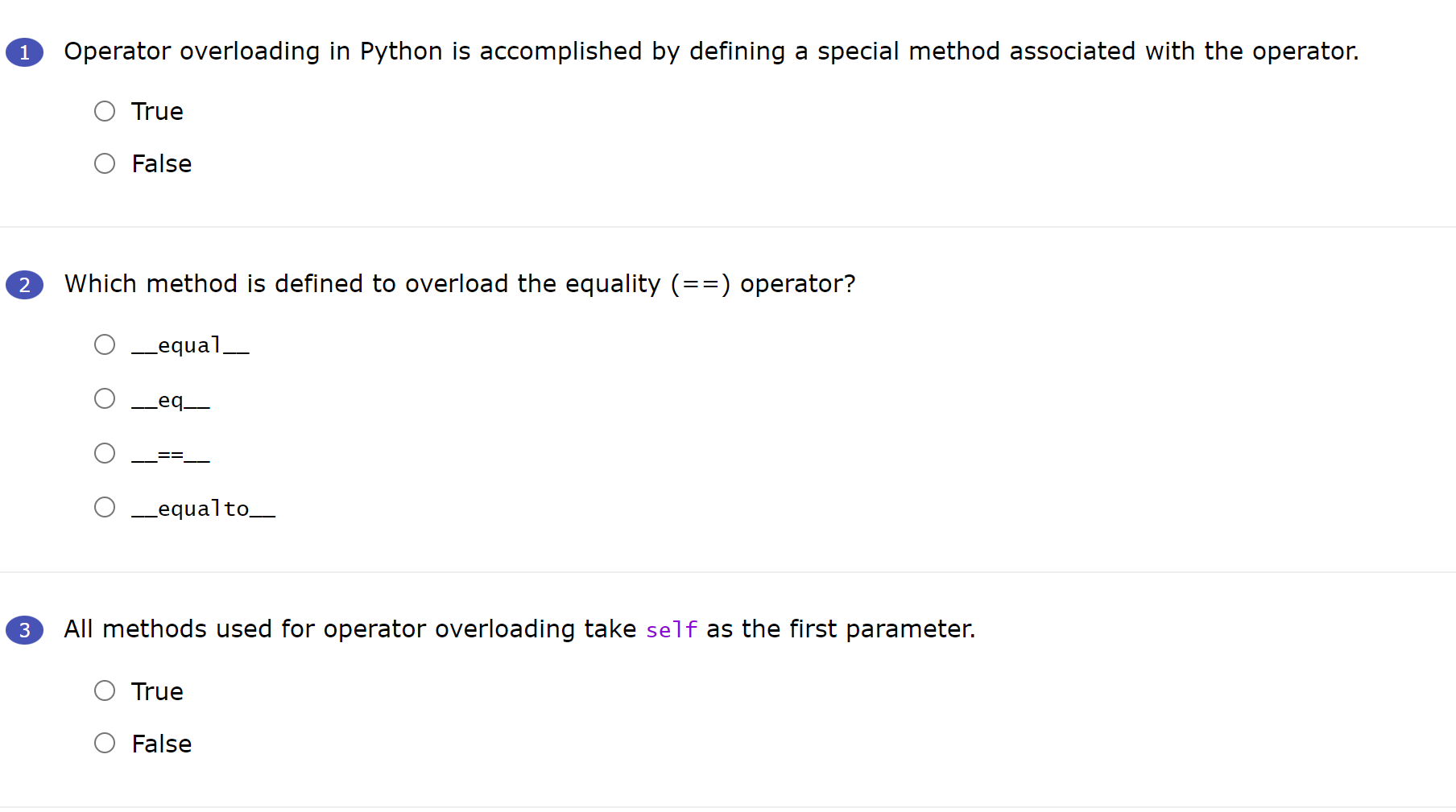 Solved Which method is defined to overload the equality (==) | Chegg.com