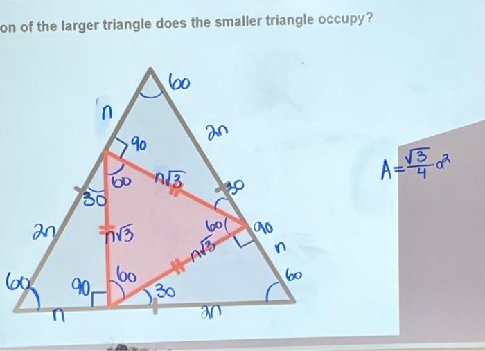 Solved find the area of the smaller triangle occupying the | Chegg.com