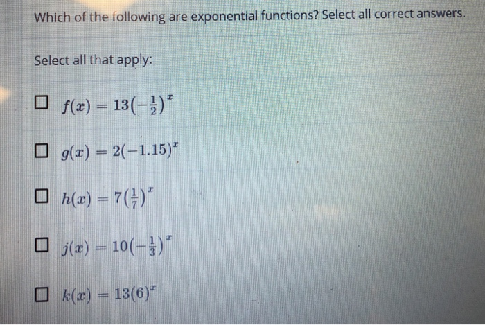 Solved Which of the following are exponential functions? | Chegg.com