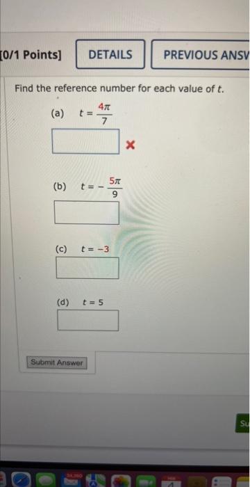 Solved Find the reference number for each value of t. (a) | Chegg.com