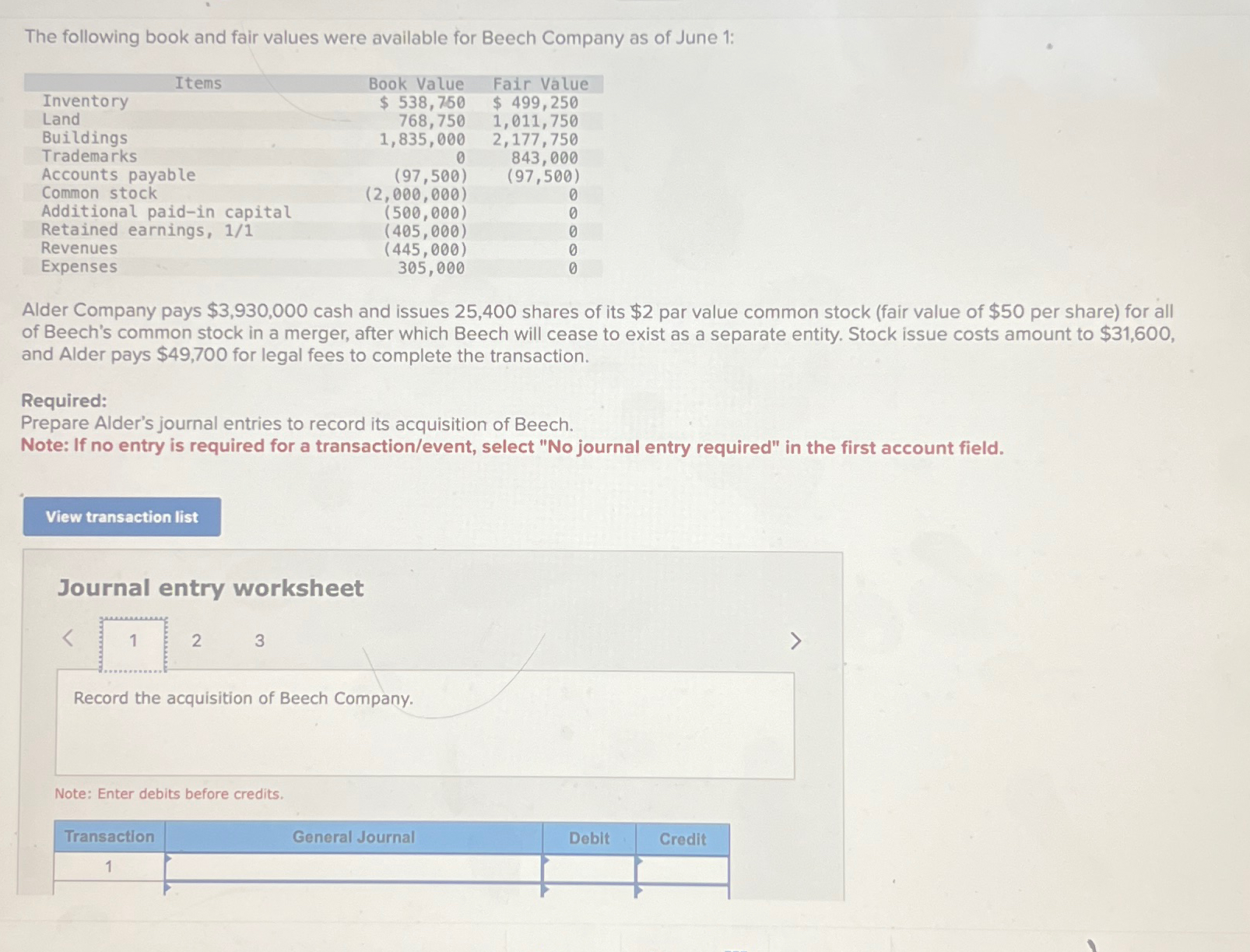 Solved The following book and fair values were available for | Chegg.com