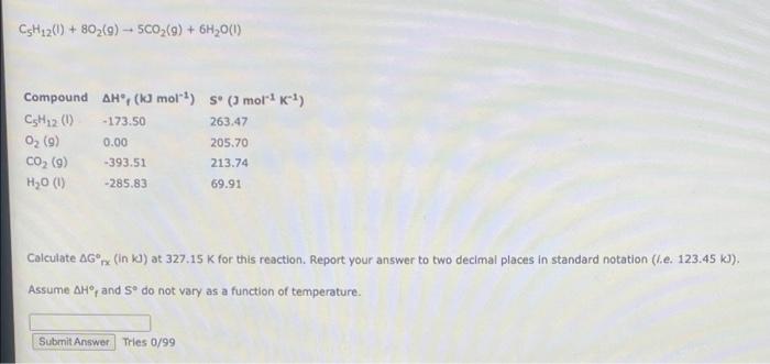 Solved CsH120 + 802(9) - 5C02(9) + 6H20 (1) Compound CH22 | Chegg.com