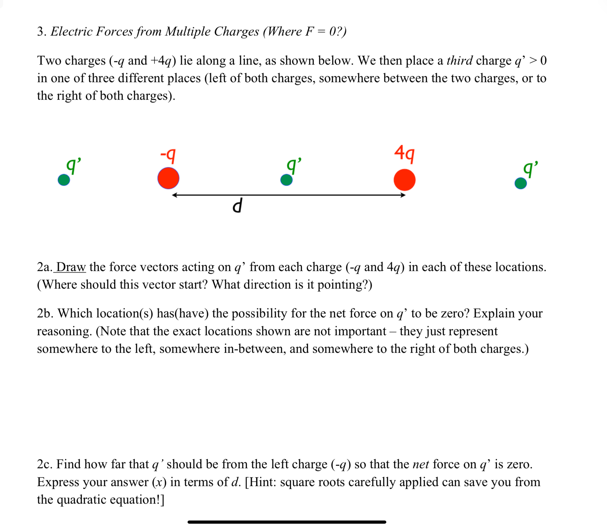 Solved 3. ﻿Electric Forces from Multiple Charges (Where \( | Chegg.com