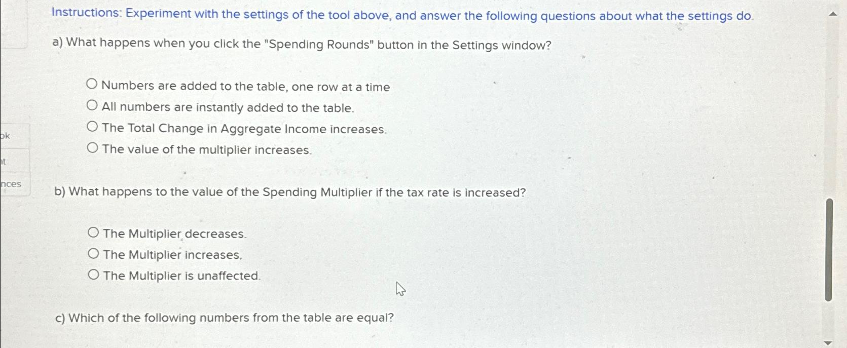 Solved Instructions: Experiment with the settings of the | Chegg.com