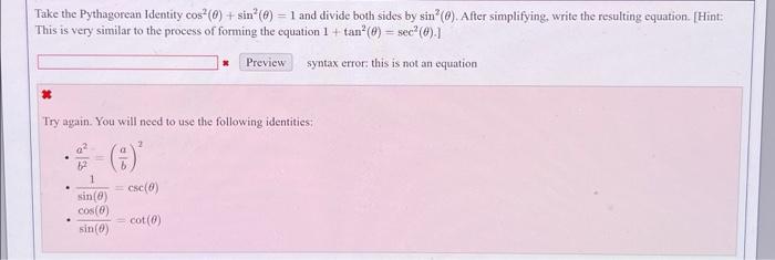 Solved Take the Pythagorean Identity cos2(θ)+sin2(θ)=1 and | Chegg.com