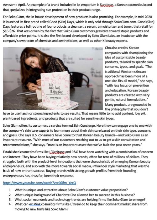 Solved Charlotte Cho and Soko Glam Charlotte Cho, co-founder | Chegg.com