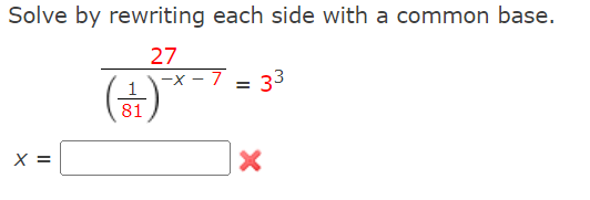 Solved Solve by rewriting each side with a common | Chegg.com