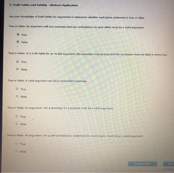 Solved 5. Truth Tables and Validity - Abstract Application | Chegg.com
