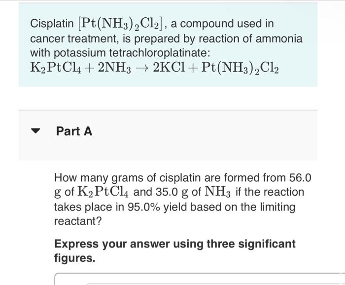 Solved Cisplatin [Pt(NH3)2Cl2], a compound used in cancer | Chegg.com