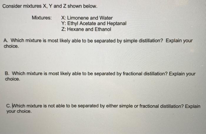 Solved Consider mixtures X, Y and Z shown below. Mixtures: | Chegg.com