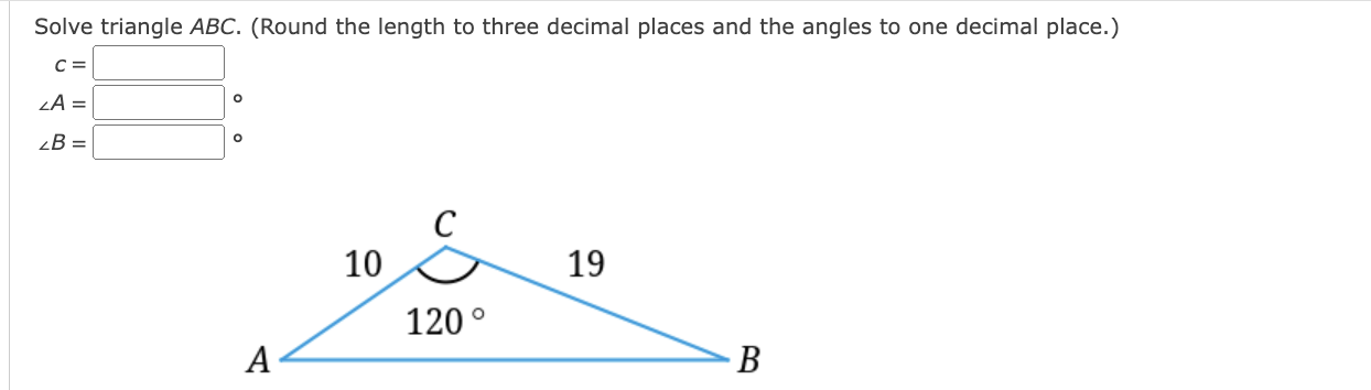 Solved Solve triangle ABC. (Round the length to three | Chegg.com