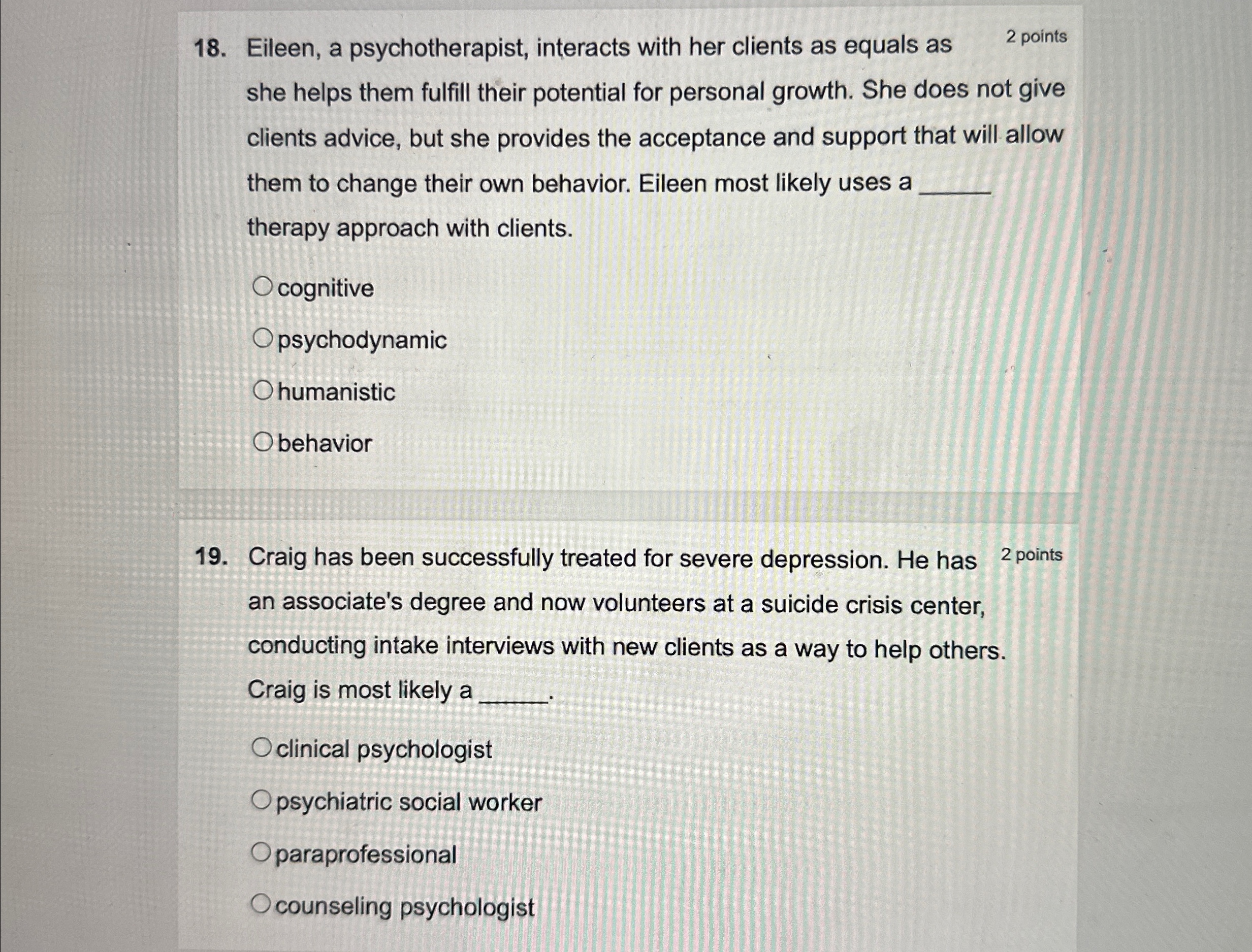 Solved Eileen, a psychotherapist, interacts with her clients | Chegg.com